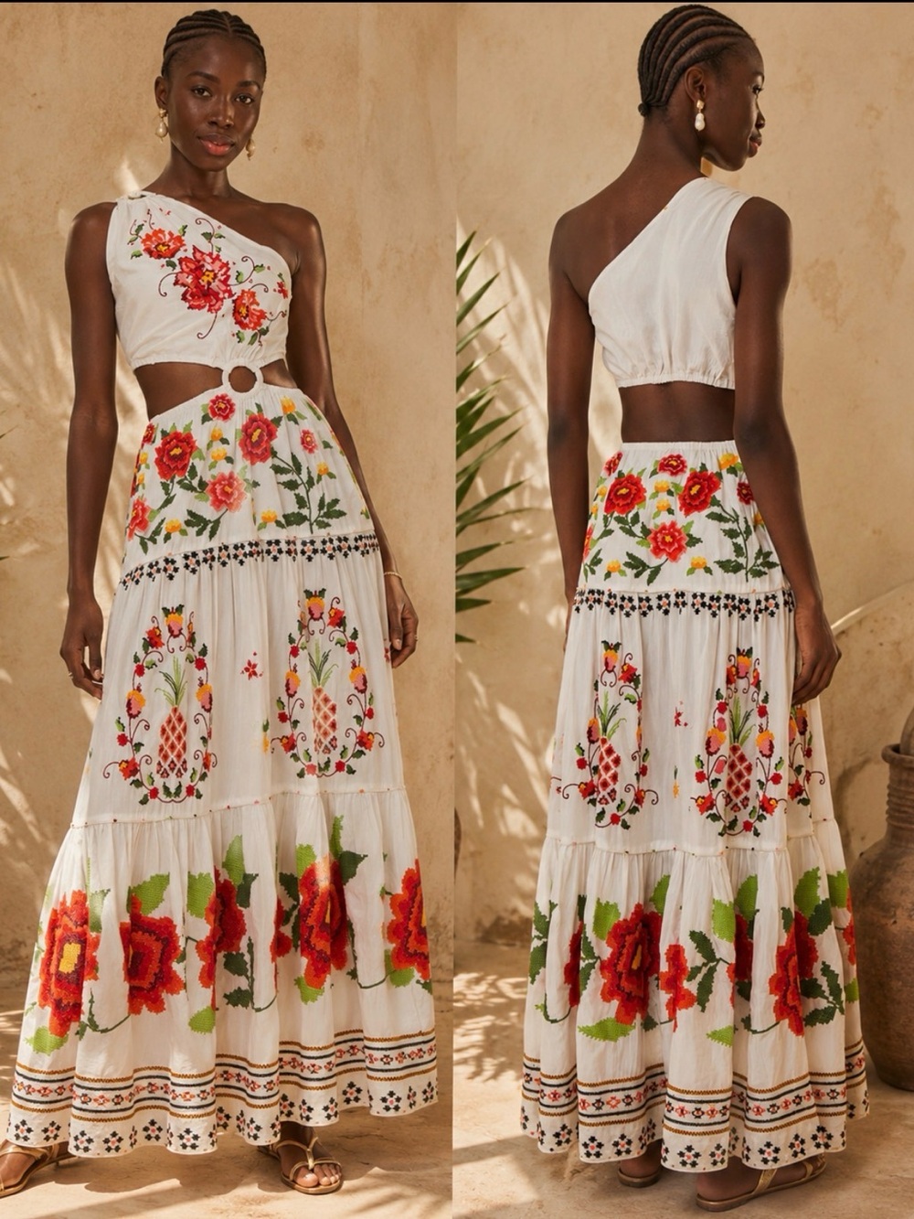 FARM Rio | Dresses | Farm Rio Offwhite Embroidered Carmina Floral Maxi ...